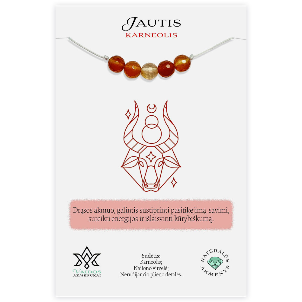 Karneolio keleto akmenėlių pakabukas Jaučiui - akmenukai.eu