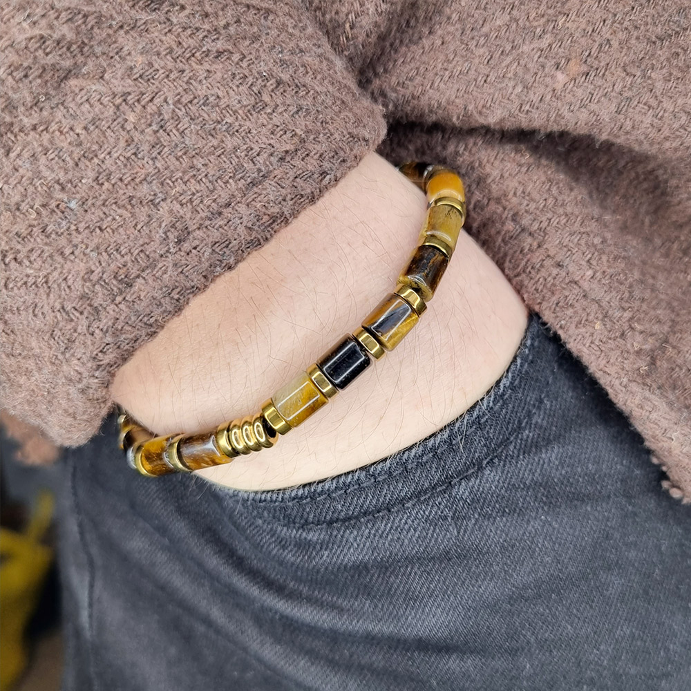 Vyriška tigro akies apyrankė su hematito intarpais (6mm) - akmenukai.eu